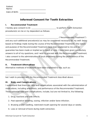 Ined Consent for Tooth Extraction Doc Template | pdfFiller