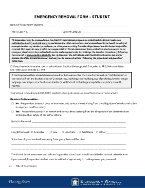 Fillable Online Emergency Removal Form for Students Involved in Title ...