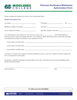 Fillable Online Financial Aid Withdrawal Authorization Fax Email Print ...