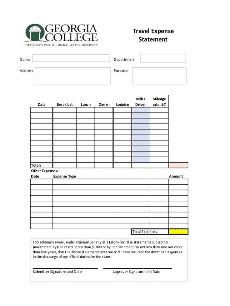 Fillable Online Travel Expense Statement Fax Email Print - pdfFiller