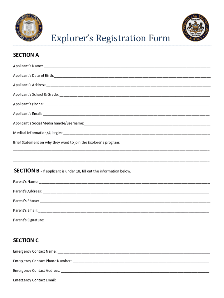 Fillable Online Explorer’s Program Registration Fax Email Print - pdfFiller
