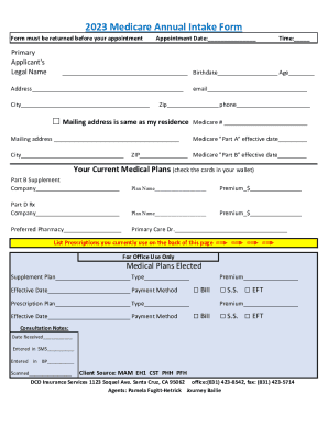 Fillable Online 2023 Medicare Annual Intake Form Fax Email Print ...