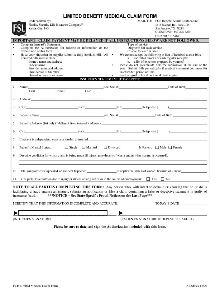 Fillable Online limited benefit medical claim form Fax Email Print ...