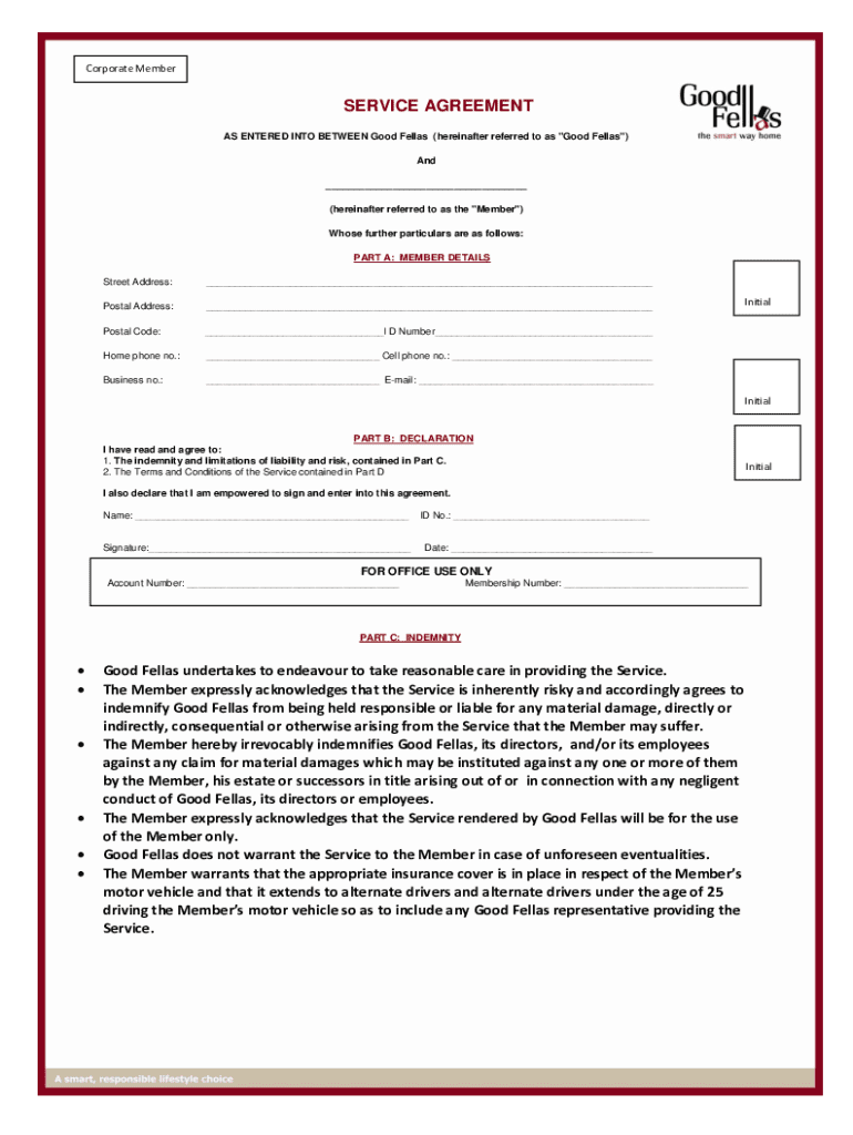 Fillable Online Service Agreement With Good Fellas Fax Email Print ...