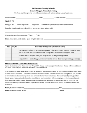 Fillable Online Williamson County Schools - Student Allergy ...