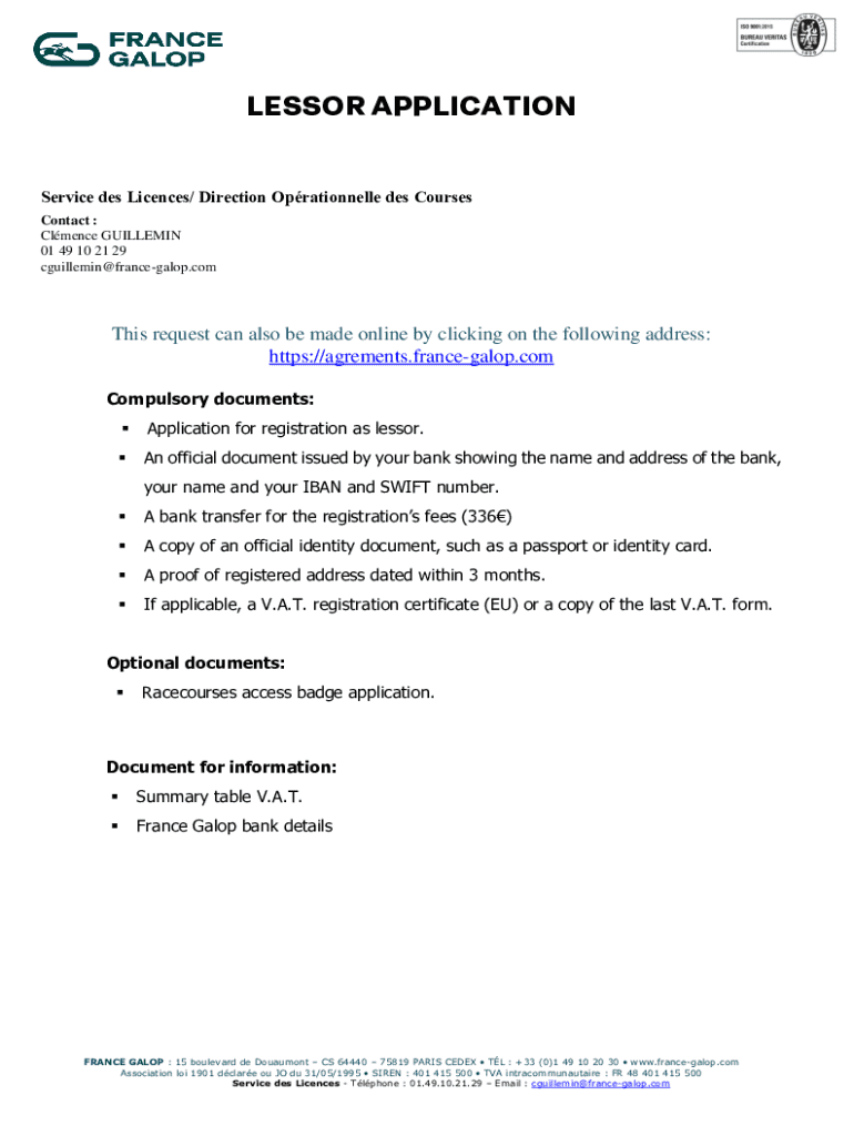 Fillable Online Application for Registration as Lessor Fax Email Print - pdfFiller