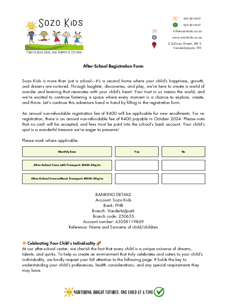 Fillable Online Sozo Kids After-School Registration form Fax Email ...