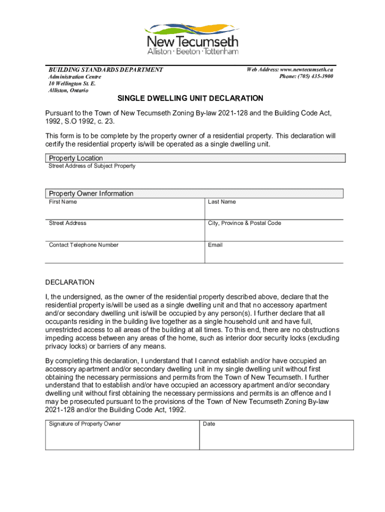 Fillable Online Single Dwelling Unit Declaration Form Fax Email Print - pdfFiller