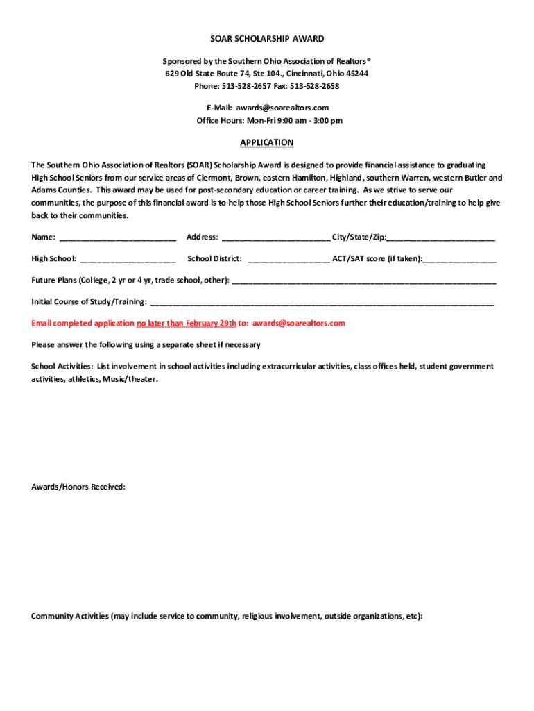 Fillable Online Soar Scholarship Award Fax Email Print - pdfFiller