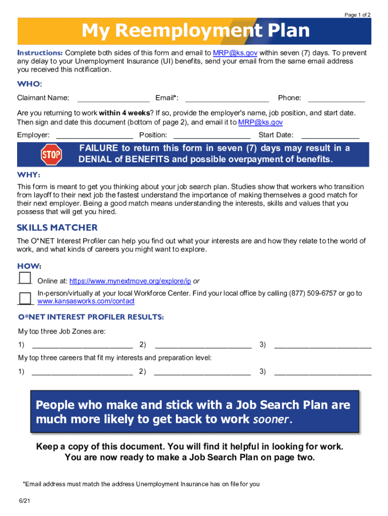 Fillable Online My Reemployment Job Search Plan Form Fax Email Print ...