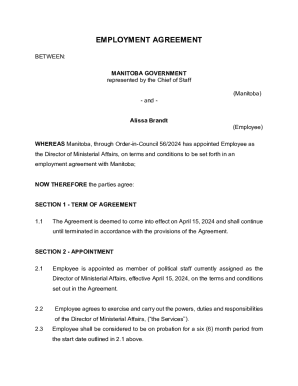 Fillable Online Employment Agreement Between Manitoba Government and ...