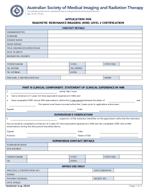 Fillable Online Application for Magnetic Resonance Imaging (mri) Level ...