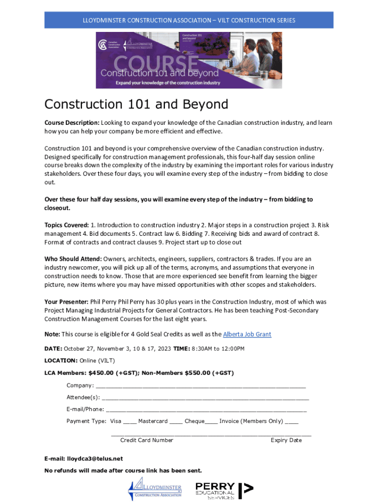 Fillable Online TCA Connect - In-Person: Construction 101 & Beyond ...