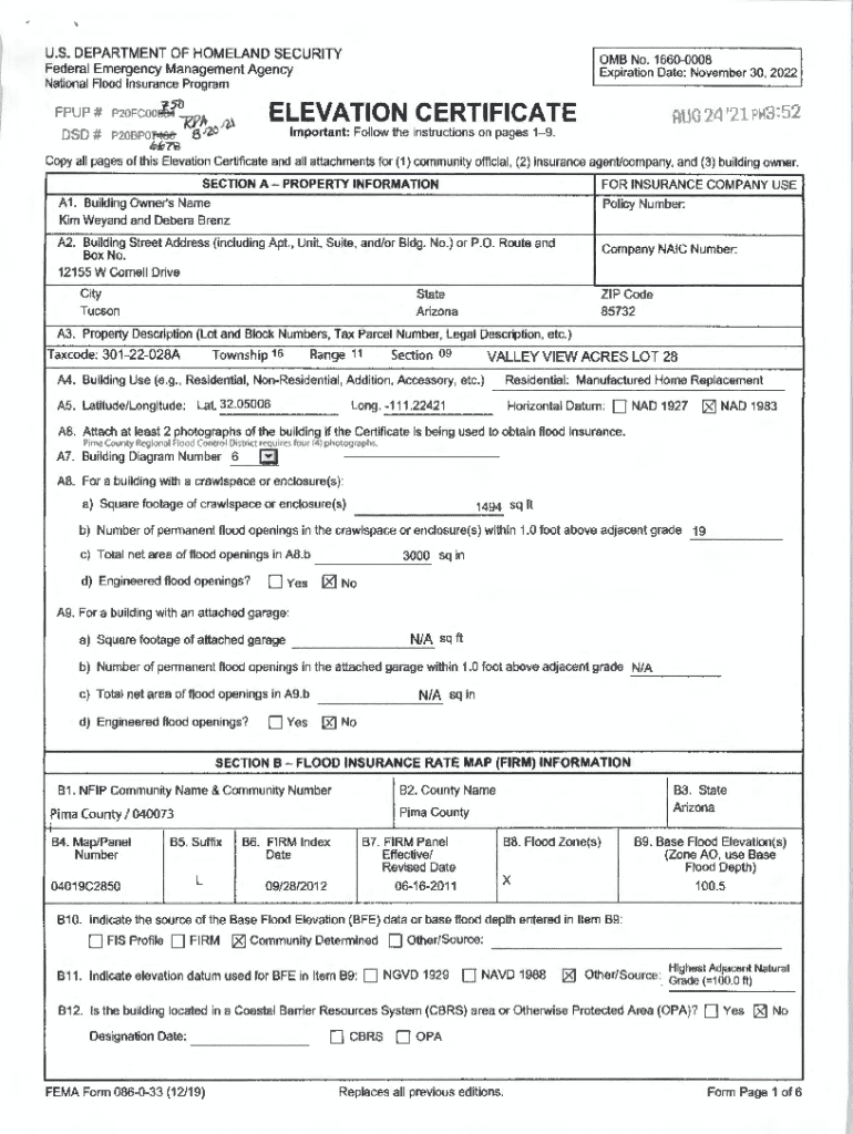 Fillable Online Elevation Certificate for National Flood Insurance ...