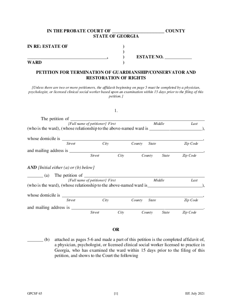 Fillable Online Petition for Termination of Guardianship ...