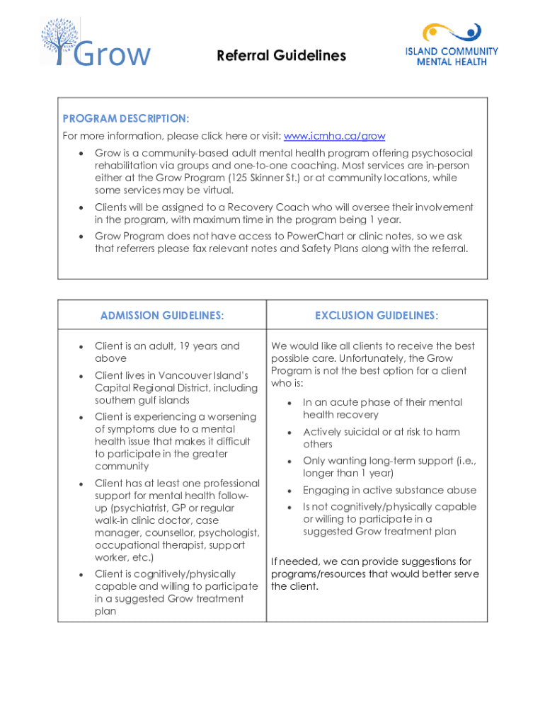 Fillable Online Grow Referral Guidelines Fax Email Print - pdfFiller