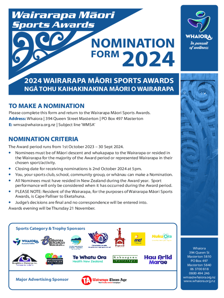 Fillable Online Whaiora - Kia ora! Nominations are now open for the ...