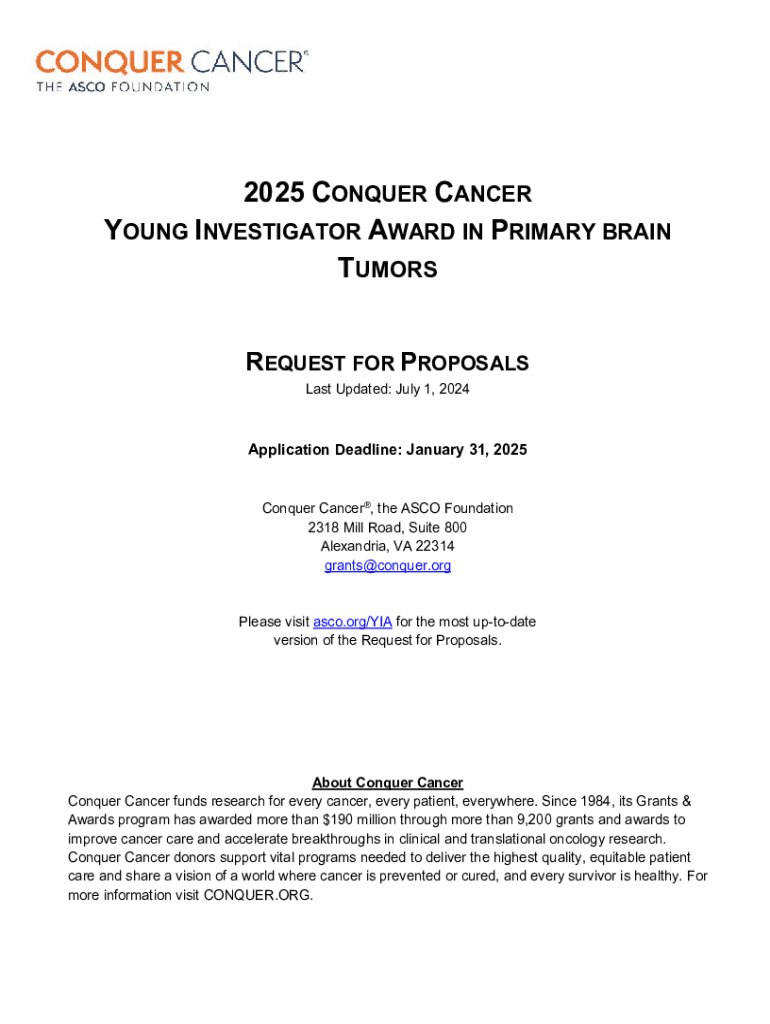 Fillable Online 2025 Conquer Cancer Young Investigator Award in Primary ...