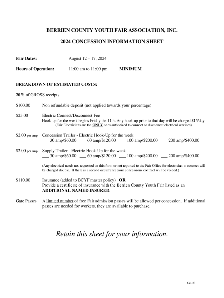 Fillable Online 2024 CONCESSION INFORMATION SHEET Fax Email Print - pdfFiller