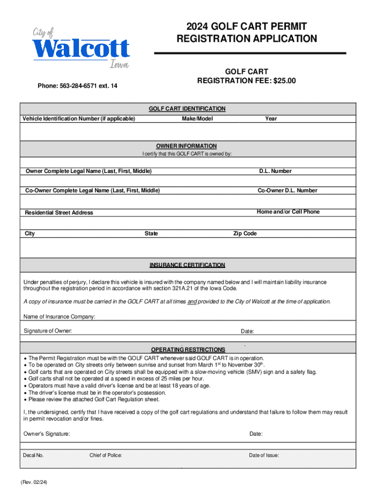 Fillable Online Golf Cart Permit Registration Application Fax Email ...