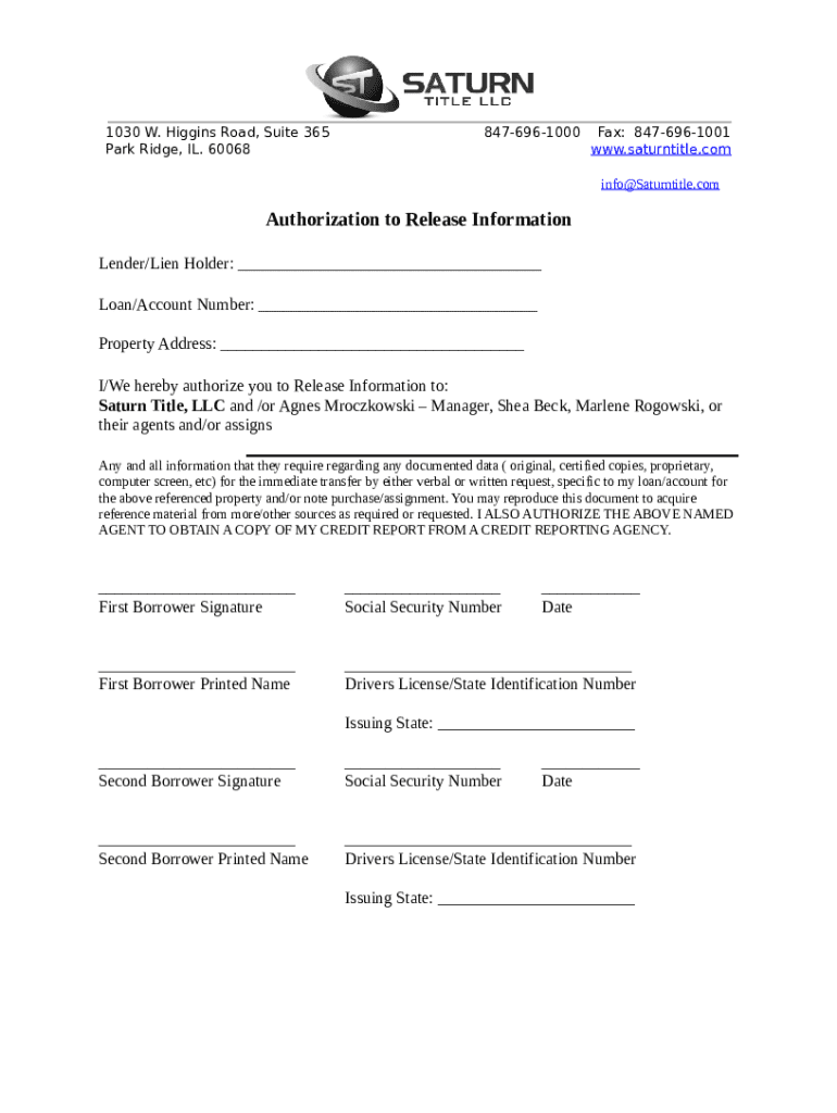 Authorization to Release Ination Doc Template | pdfFiller