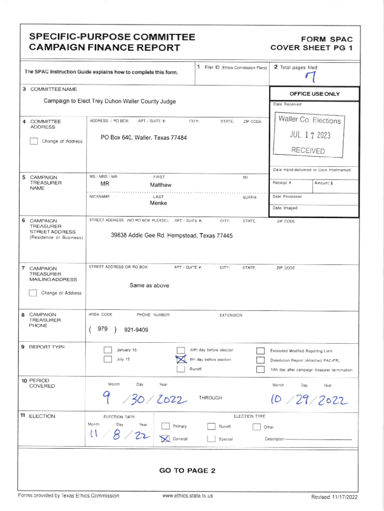 Fillable Online Specific-purpose Committee Campaign Finance Report Fax ...