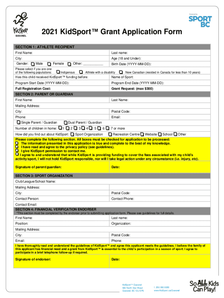 Fillable Online 2021 Kidsport™ Bc Grant Application Guidelines Fax ...