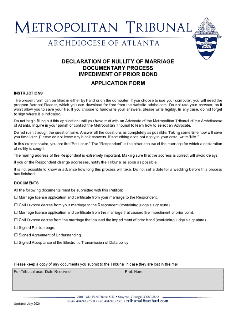 Fillable Online Application for Declaration of Nullity of Marriage Fax ...