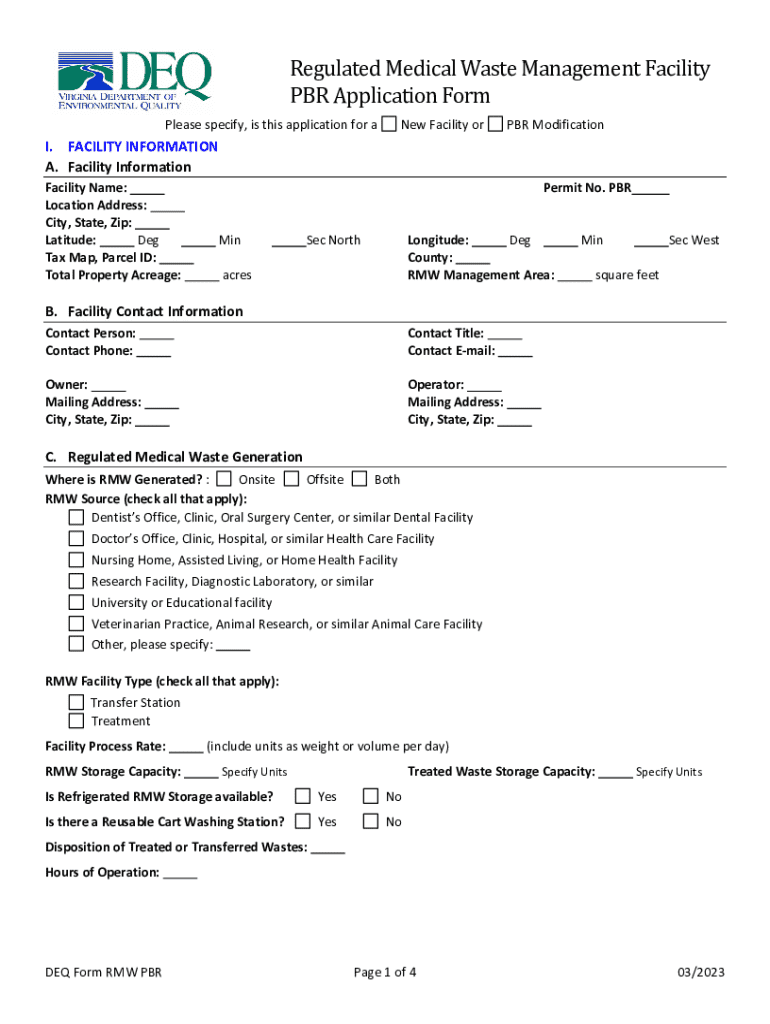 Fillable Online Regulated Medical Waste Management Facility Pbr ...