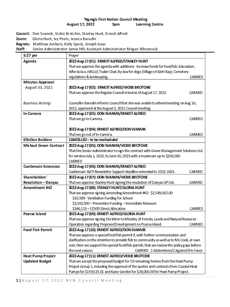 Fillable Online Council: Don Svanvik, Vickie Brotchie, Stanley Hunt ...