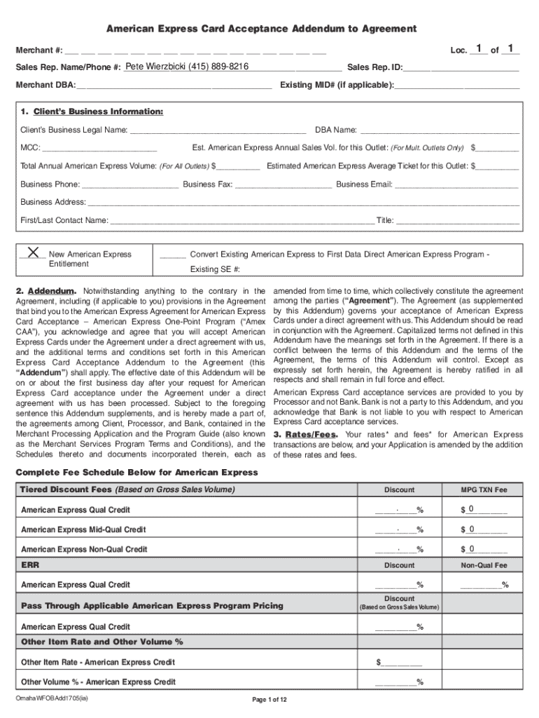 Fillable Online American Express Card Acceptance Addendum to Agreement ...