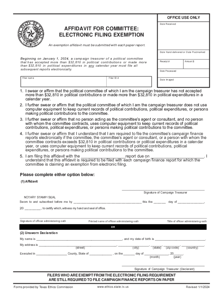 Fillable Online Affidavit for Electronic Filing Exemption Fax Email Print - pdfFiller