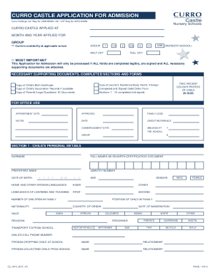 Fillable Online Application for Admission to Curro Castle Fax Email ...