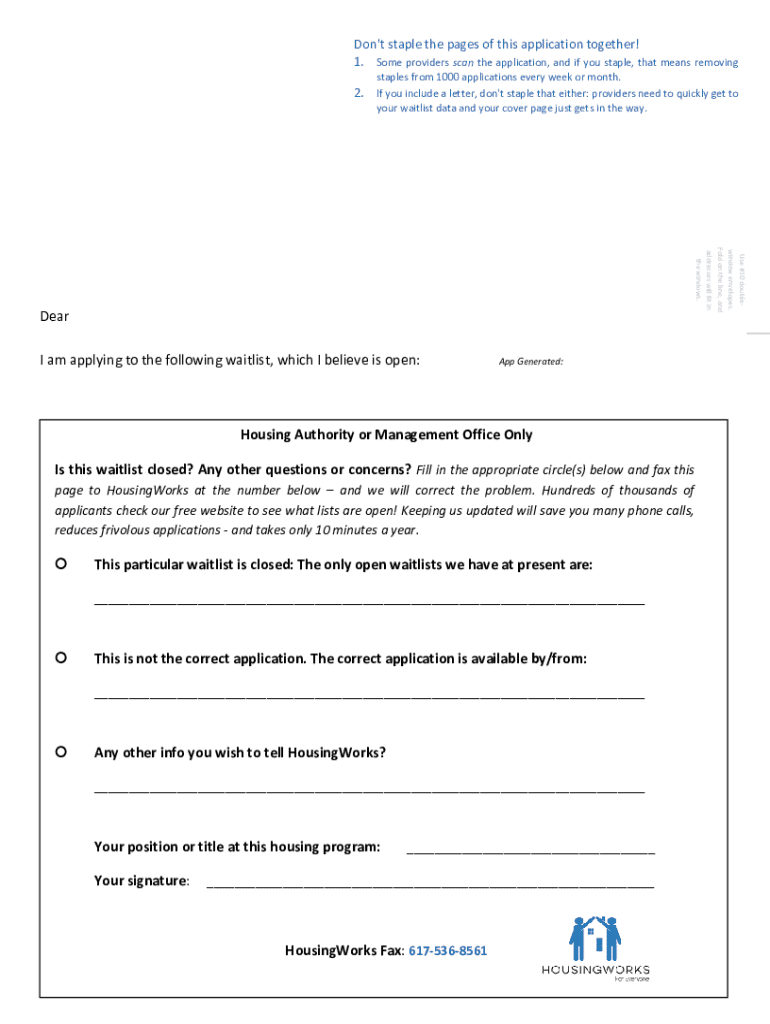 Fillable Online Application for Housing Assistance Fax Email Print ...