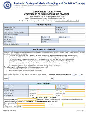 Fillable Online Certificate of Mammographic Practice Renewal Application Fax Email Print - pdfFiller