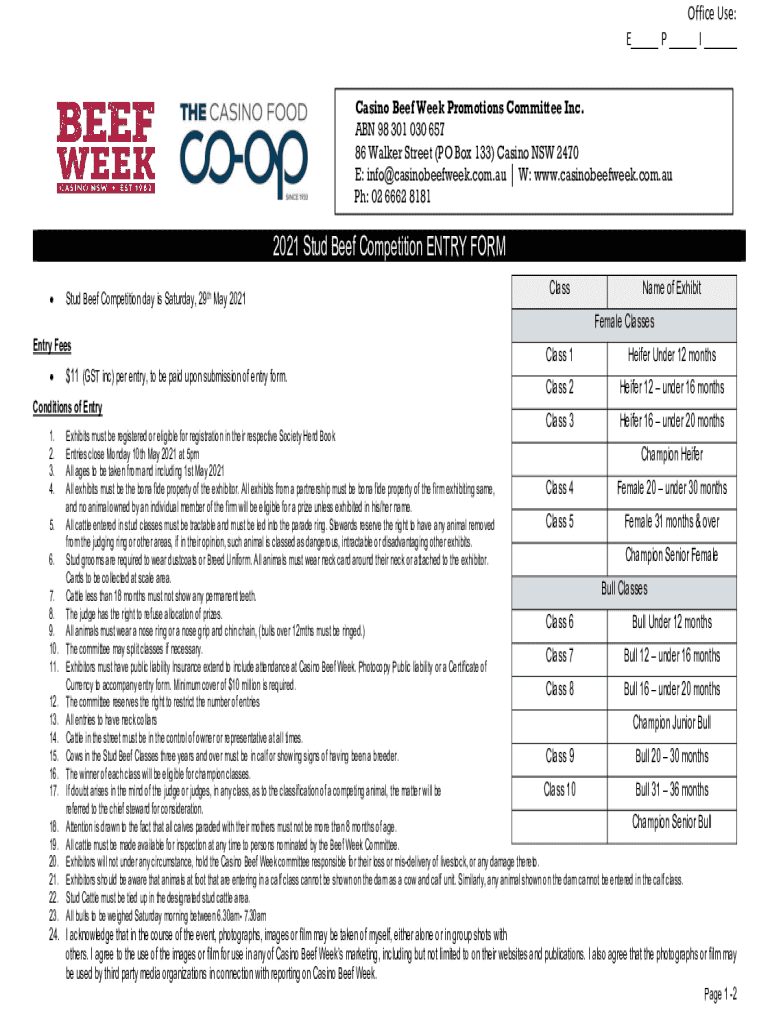 Fillable Online 2021 Stud Beef Competition Entry Form Fax Email Print - pdfFiller