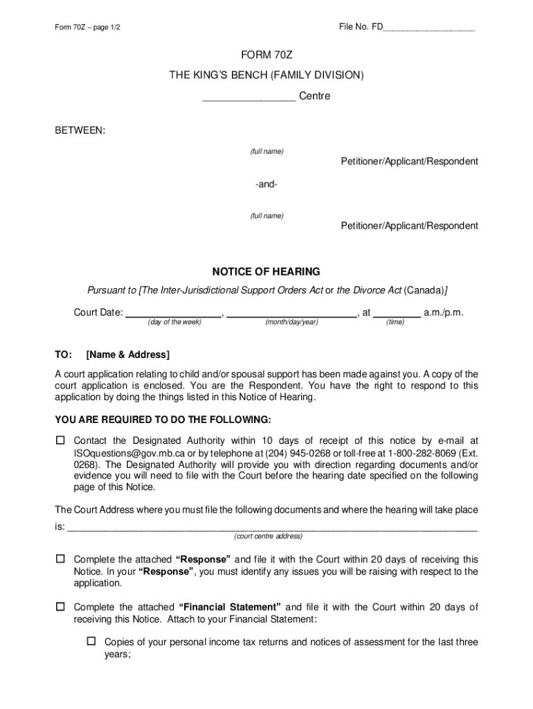 Fillable Online Child and spousal support when one person lives outside ...