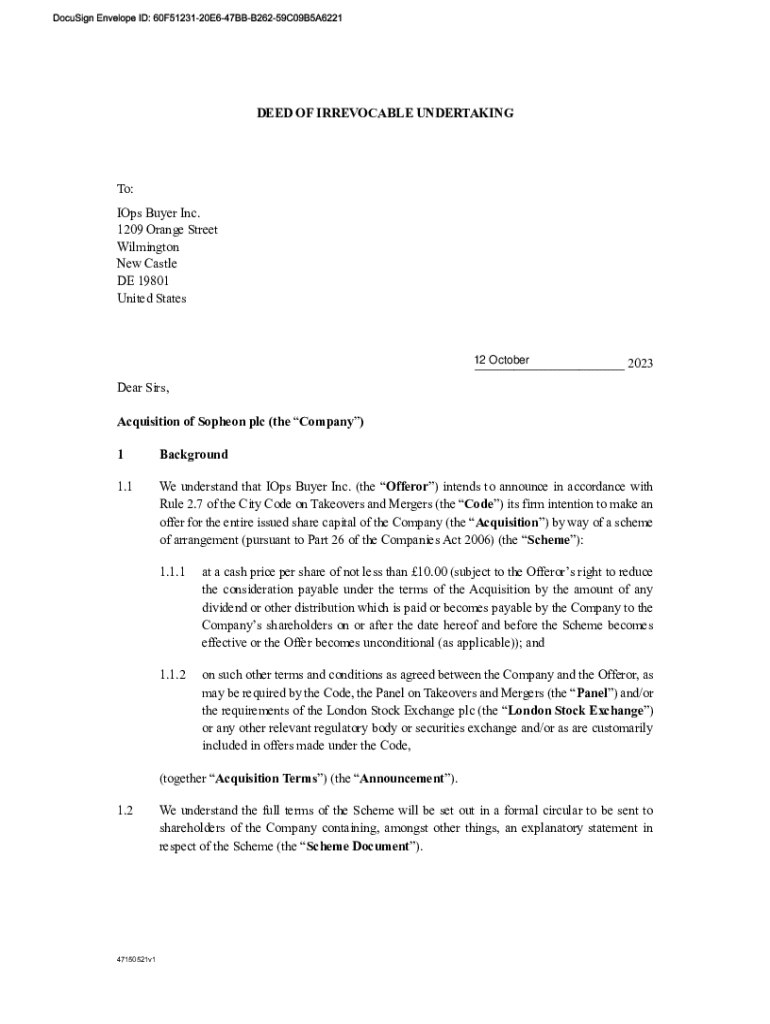 Fillable Online Deed of Amendment of Irrevocable Undertaking To: IOps ...