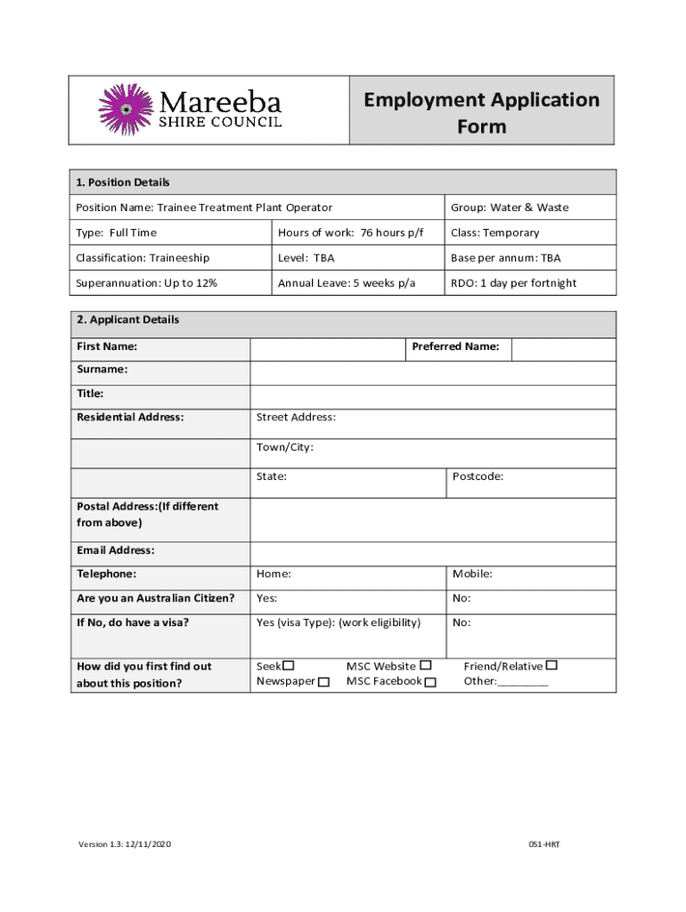 Fillable Online Trainee Treatment Plant Operator Application Fax Email Print - pdfFiller