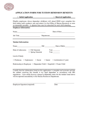 Fillable Online Application Form for Tuition Remission Benefits Fax ...