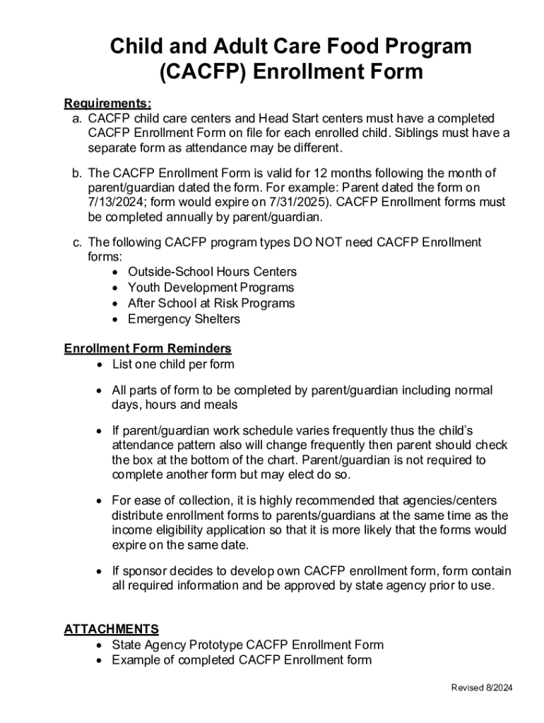 Fillable Online CACFP Child Enrollment Form for Head Start Centers - CT ...