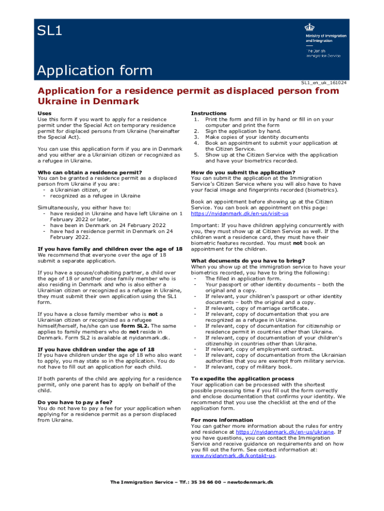 Fillable Online Application for a Residence Permit as Displaced Person ...