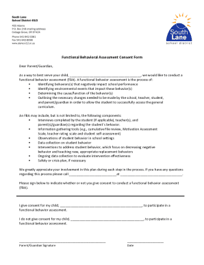 Fillable Online Consent Form for Functional Behavioral Assessment Fax ...