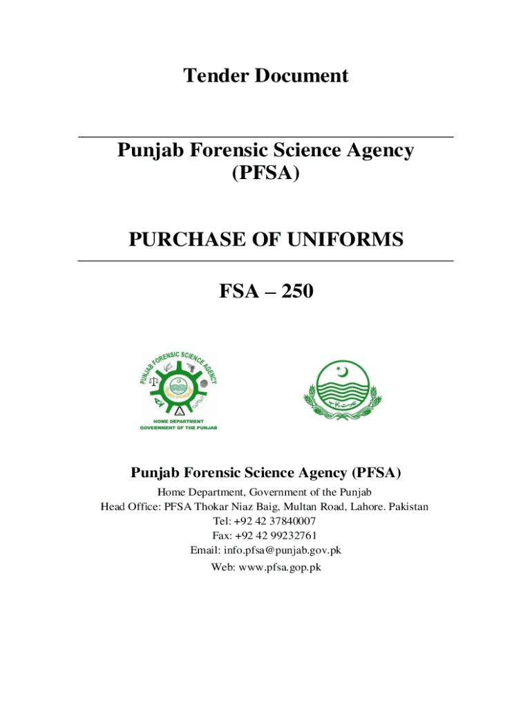 Fillable Online Tender for Purchase of Uniforms - Punjab Forensic ...