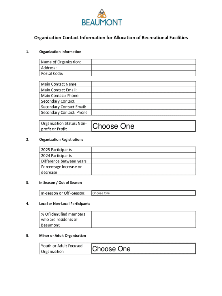 Fillable Online Recreational Facility Allocation Fax Email Print - pdfFiller