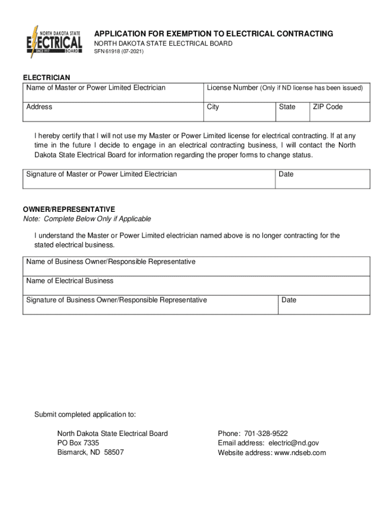 Fillable Online Application for Exemption to Electrical Contracting Fax ...