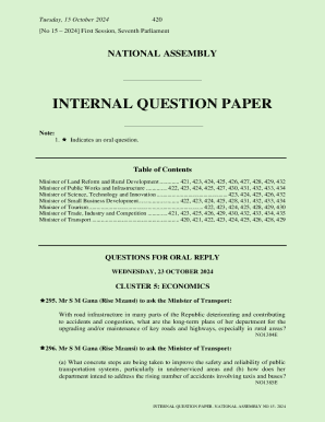 Fillable Online Internal Question Paper: National Assembly Questions for Oral Reply Fax Email ...