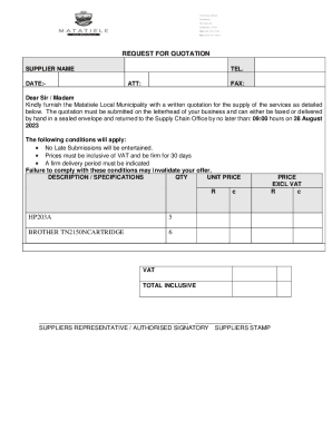 Fillable Online Request for Quotation for Supply Services Fax Email Print - pdfFiller