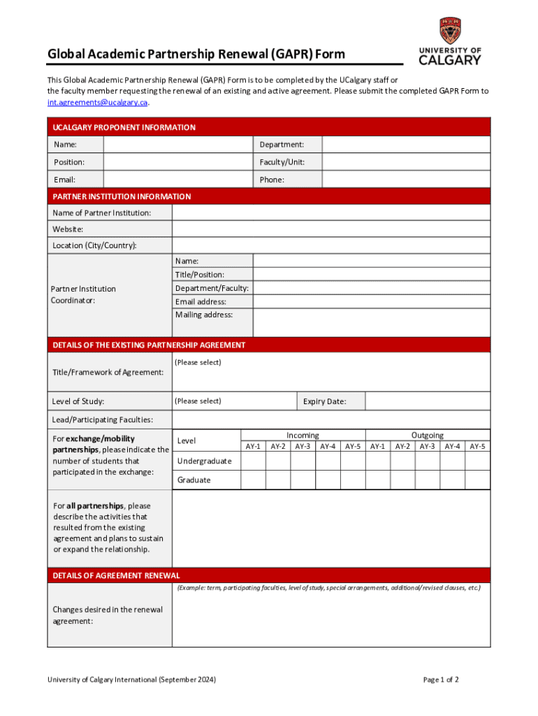 Fillable Online Global Academic Partnership Renewal (GAPR) Form Fax ...