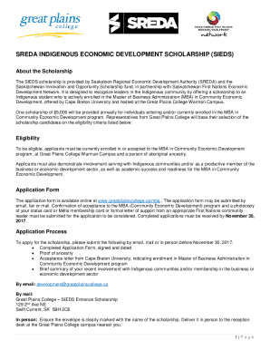 Fillable Online Sreda Indigenous Economic Development Scholarship ...